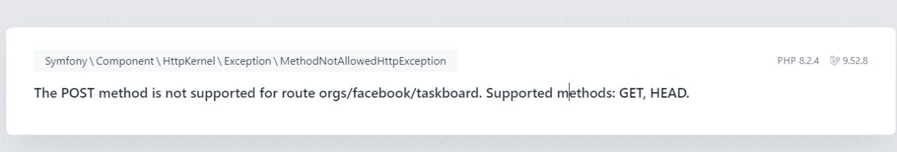 Error Symfony Component Kernel Exception Methodnotallowedexception Devops